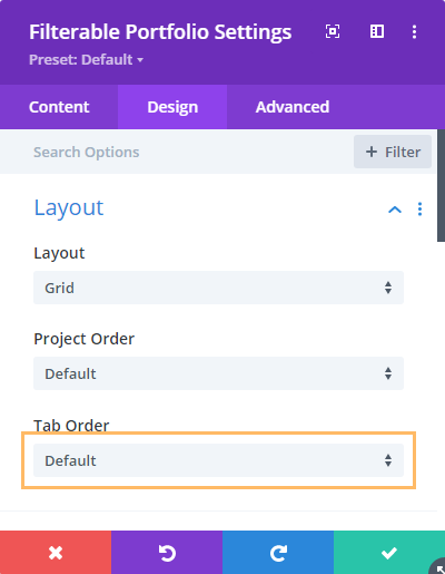 Change Tab Order In Filterable Portfolio Module Divi Booster