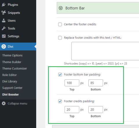 Change the Divi Footer Bottom Bar Height - Divi Booster