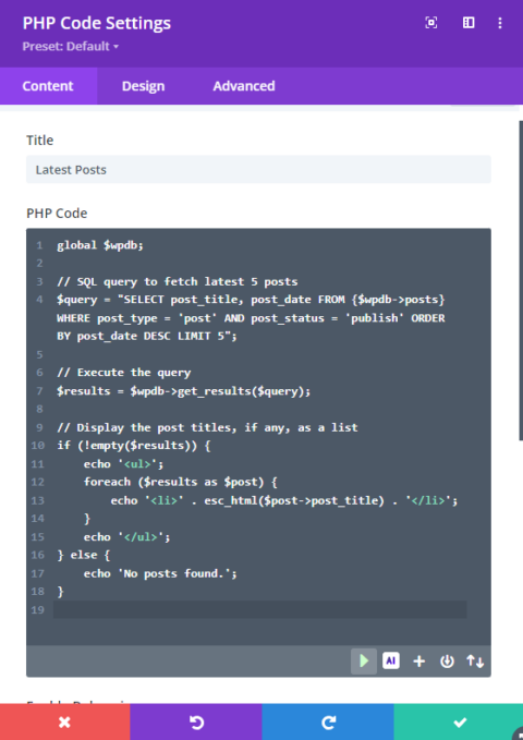 Display SQL Results with Divi PHP Code Module - Divi Booster